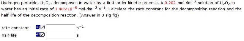 Solved Hydrogen peroxide, H202, decomposes in water by a | Chegg.com