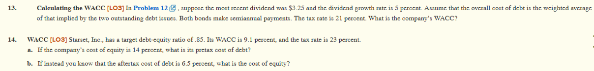 Solved 13. Calculating the WACC [LO3] In Problem 12 , | Chegg.com