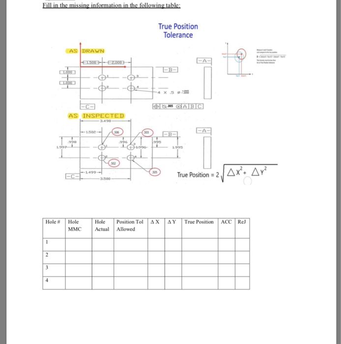 Solved True Position Tolerance AS DRAWN AS INSPECTED .Soe | Chegg.com