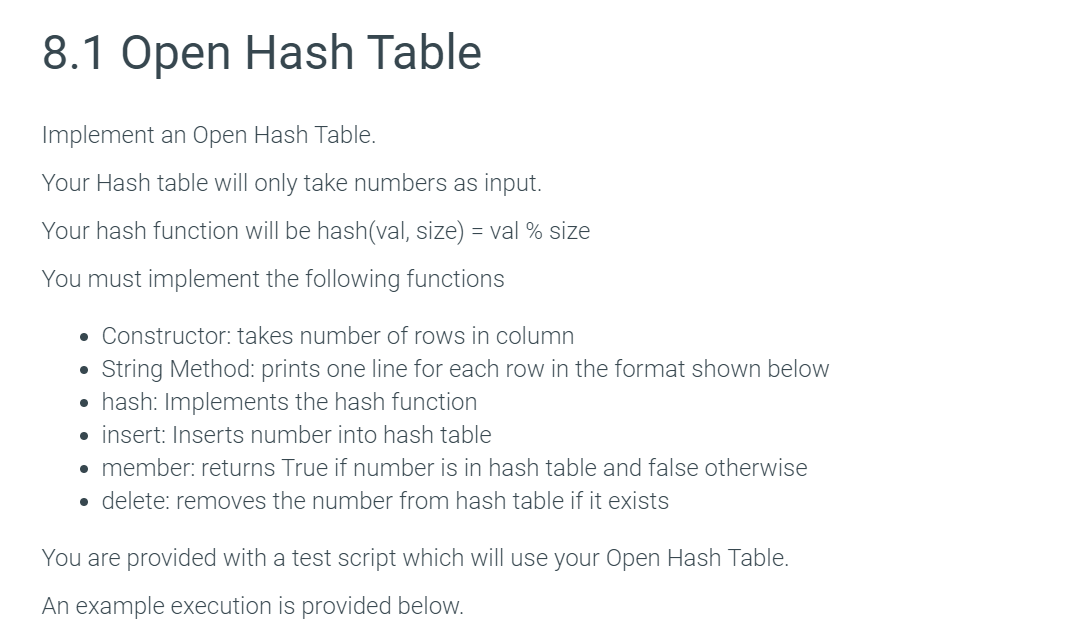 8.1 Open Hash Table Implement an Open Hash Table. | Chegg.com