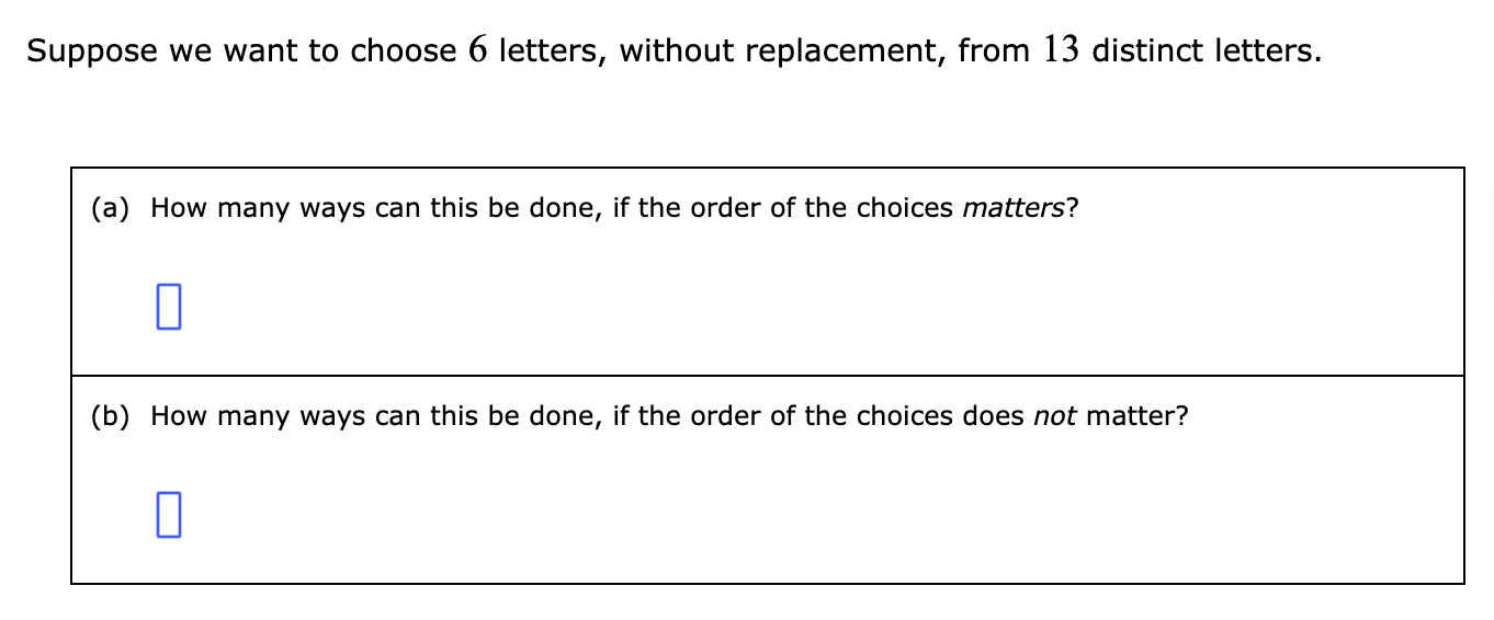 Solved uppose we want to choose 6 letters, without | Chegg.com