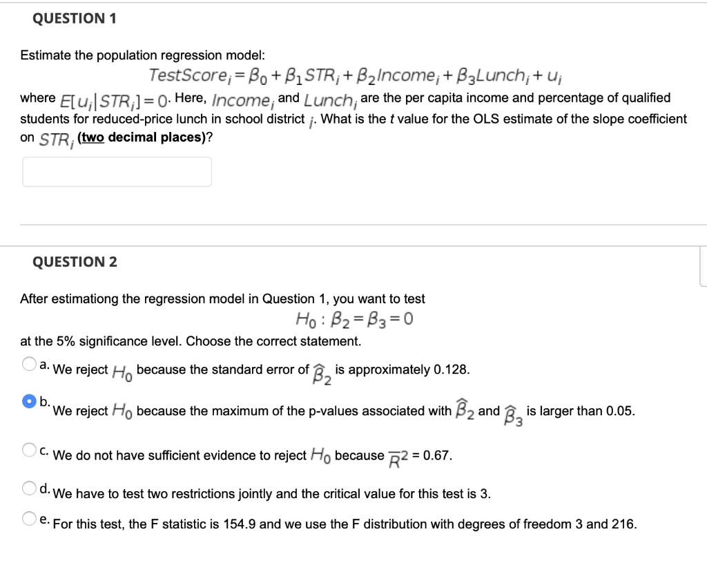 QUESTION 1 Estimate the population regression model: | Chegg.com