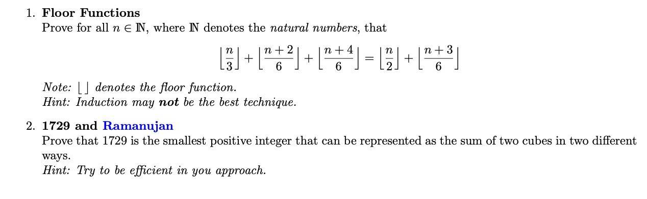 Solved 1. Floor Functions Prove for all n e N, where N | Chegg.com
