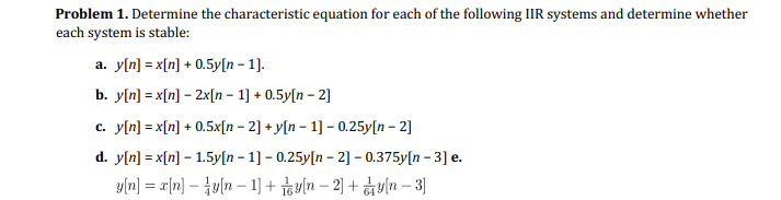 Solved 1. Determine the characteristic equation for each of | Chegg.com