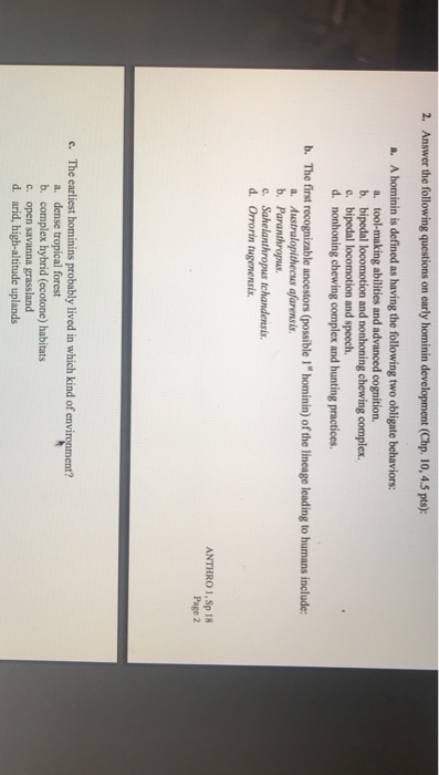 Solved 2. Answer the following questions on early hominin | Chegg.com