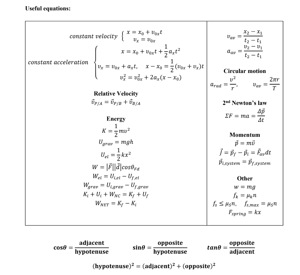 Solved Useful equations: constant acceleration constant | Chegg.com