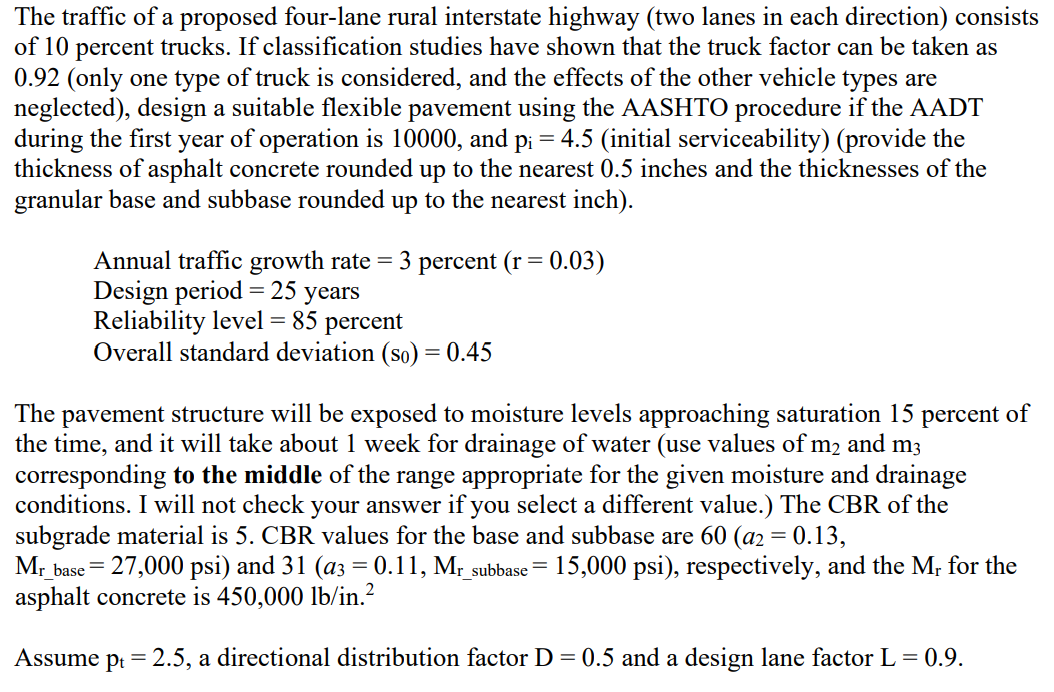 Solved The traffic of a proposed four-lane rural interstate | Chegg.com