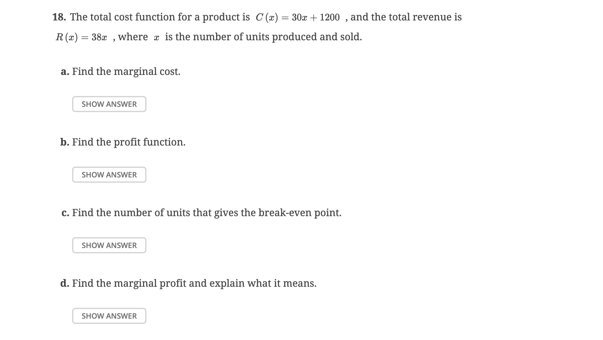 Solved The total cost function for a product is | Chegg.com