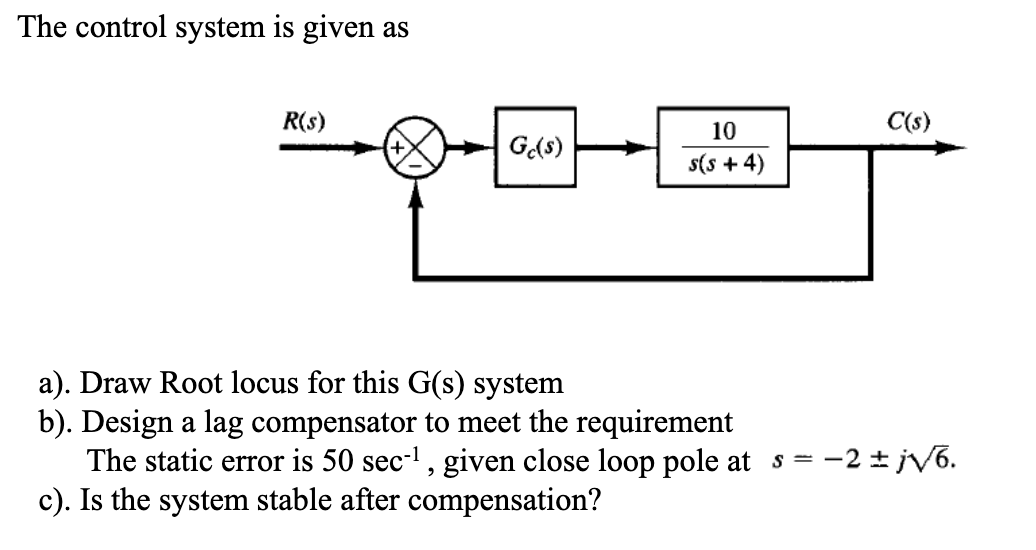 Solved The control system is given as R(S) C(s) Gc(s) 10 s(s | Chegg.com
