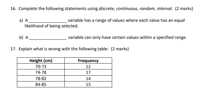 Solved 16. Complete the following statements using discrete, | Chegg.com