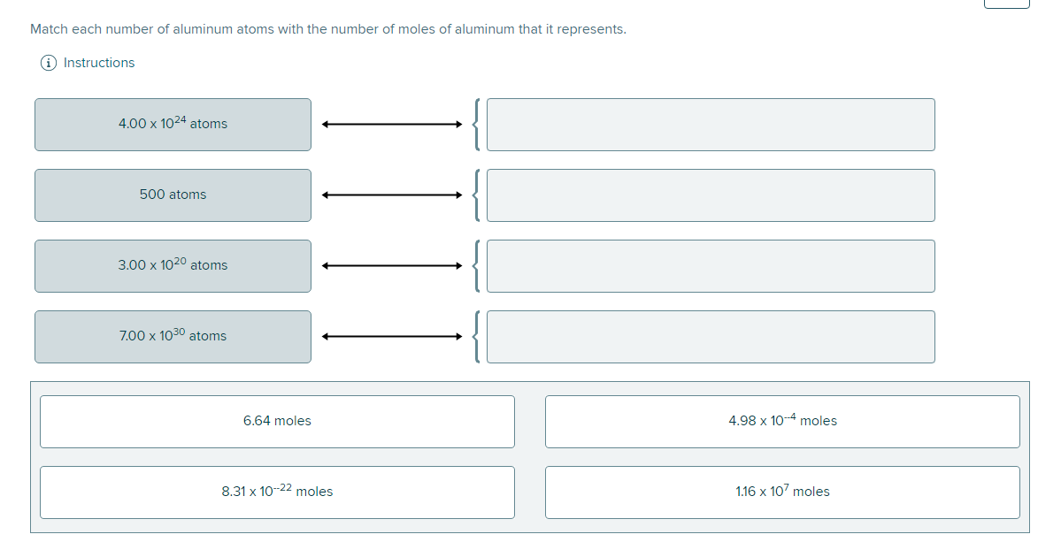 Solved Match each number of aluminum atoms with the number | Chegg.com
