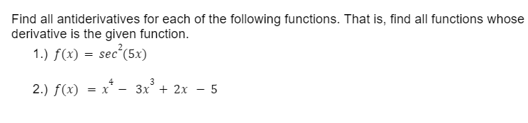 Solved Find all antiderivatives for each of ﻿the functions. | Chegg.com