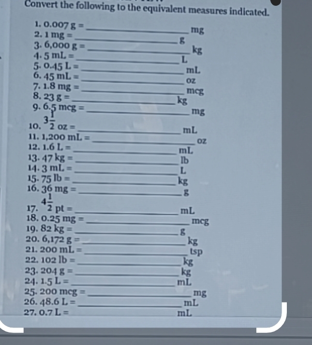 Solved Convert the following to the equivalent measures | Chegg.com