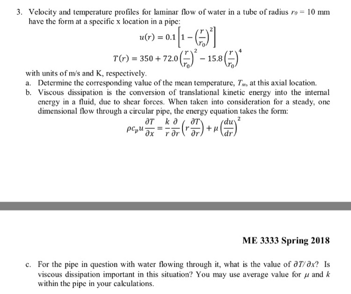Solved 3. Velocity and temperature profiles for laminar flow | Chegg.com