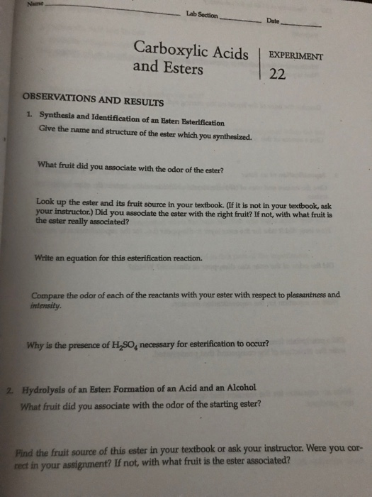 Solved Name Lab Section Date Carboxylic Acids EXPERIMENT and | Chegg.com