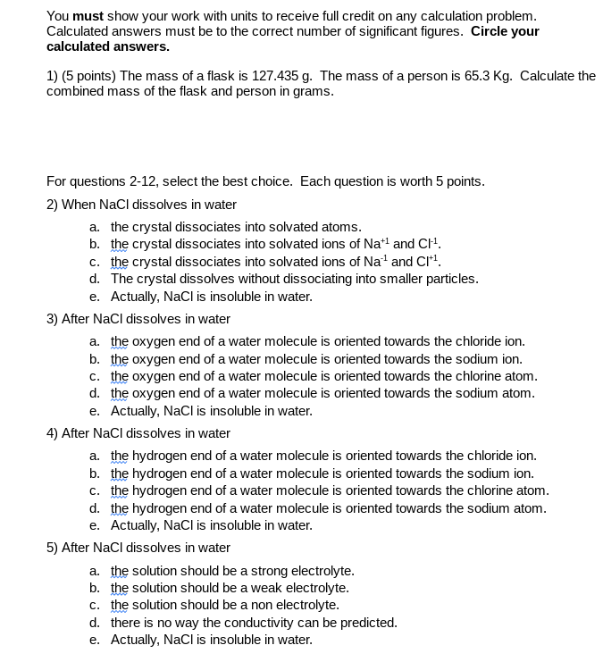 Solved You must show your work with units to receive full | Chegg.com