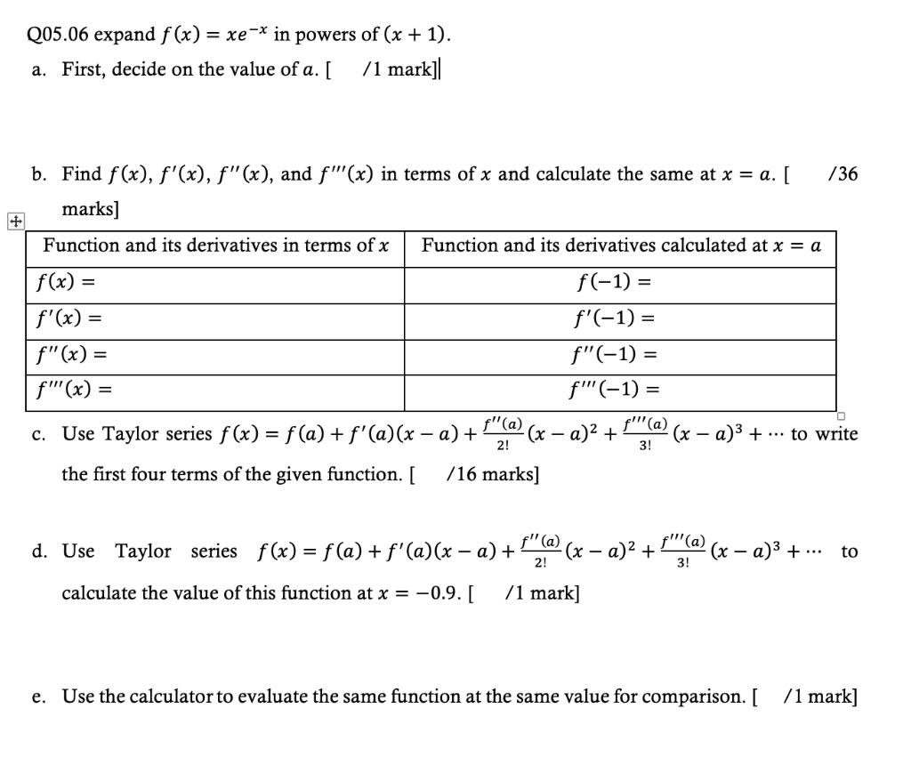 Solved Q05.06 expand f(x)=xe−x in powers of (x+1) a. First, | Chegg.com