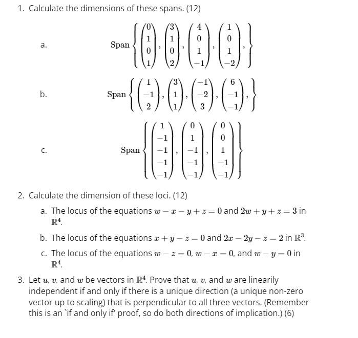 Solved 1. Calculate the dimensions of these spans. (12) | Chegg.com