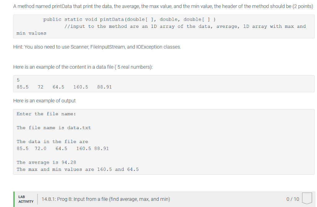 Solved 14.8 Prog 8: Input from a file (find average, max, | Chegg.com