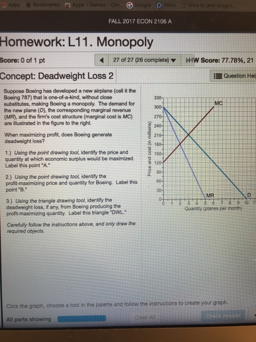 Solved FALL 2017 ECON 2106 A Homework: L11. Monopoly Score: | Chegg.com