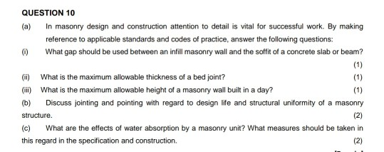 Solved QUESTION 10 (a) in masonry design and construction | Chegg.com