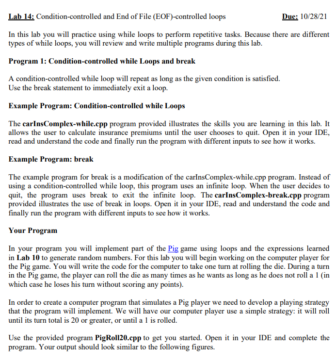 Solved Lab 14: Condition-controlled and End of File | Chegg.com