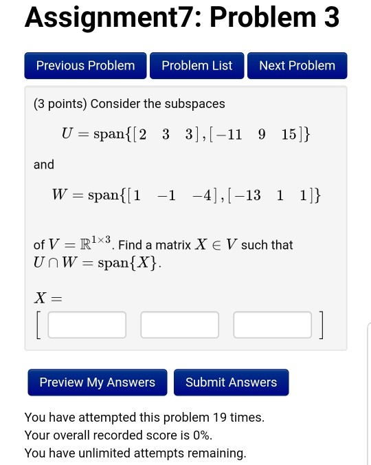 Solved Assignment7: Problem 3 Previous Problem Problem | Chegg.com