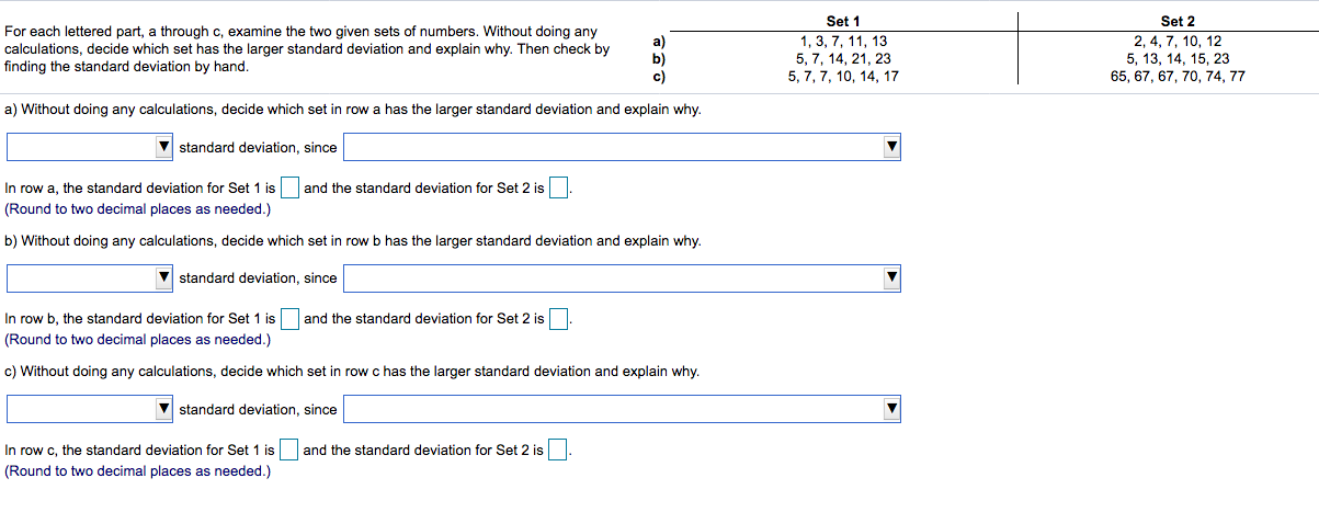 Solved first dropdown box choices: Set 1 has the larger, Set | Chegg.com