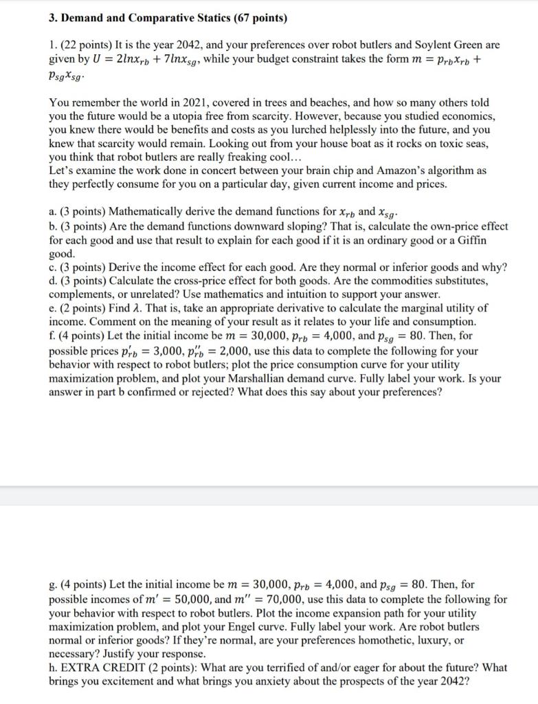 Solved 3. Demand and Comparative Statics (67 points) 1. (22 | Chegg.com