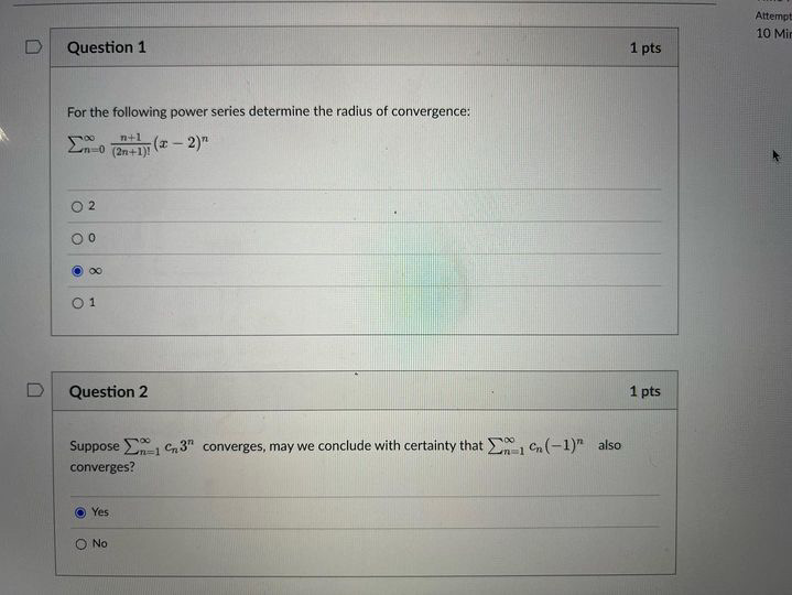 Solved Question 1 1 pts For the following power series | Chegg.com