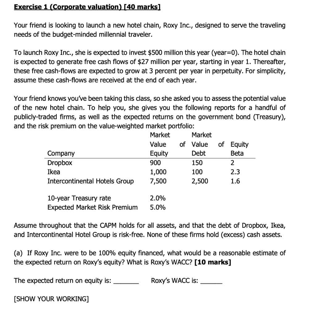 b) What is the value of Roxy Inc.? Is the project | Chegg.com