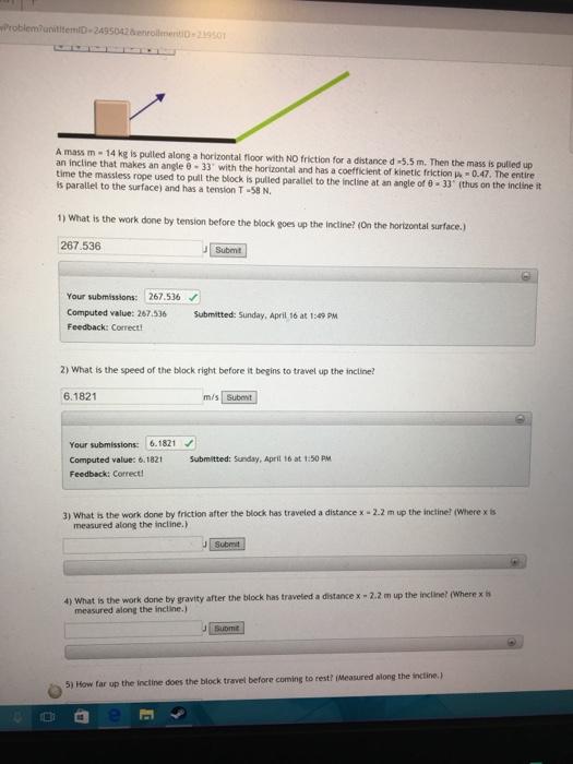 Solved A mass m 14 kg is pulled along a horizontal floor | Chegg.com