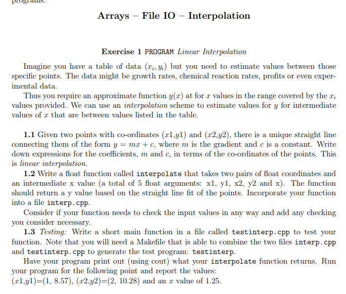 Solved р Arrays – File 10 – Interpolation Exercise 1 PROGRAM | Chegg.com