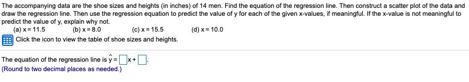 Solved Shoe Size, x Height, y 8.5 66.0 | Chegg.com