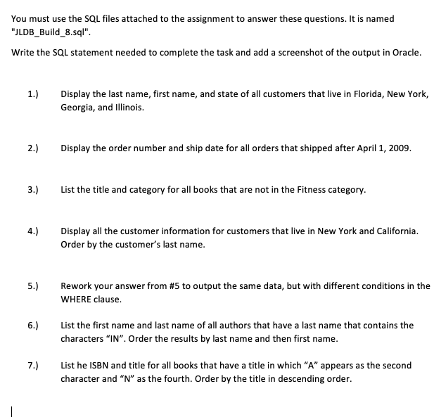 You must use the SQL files attached to the assignment | Chegg.com