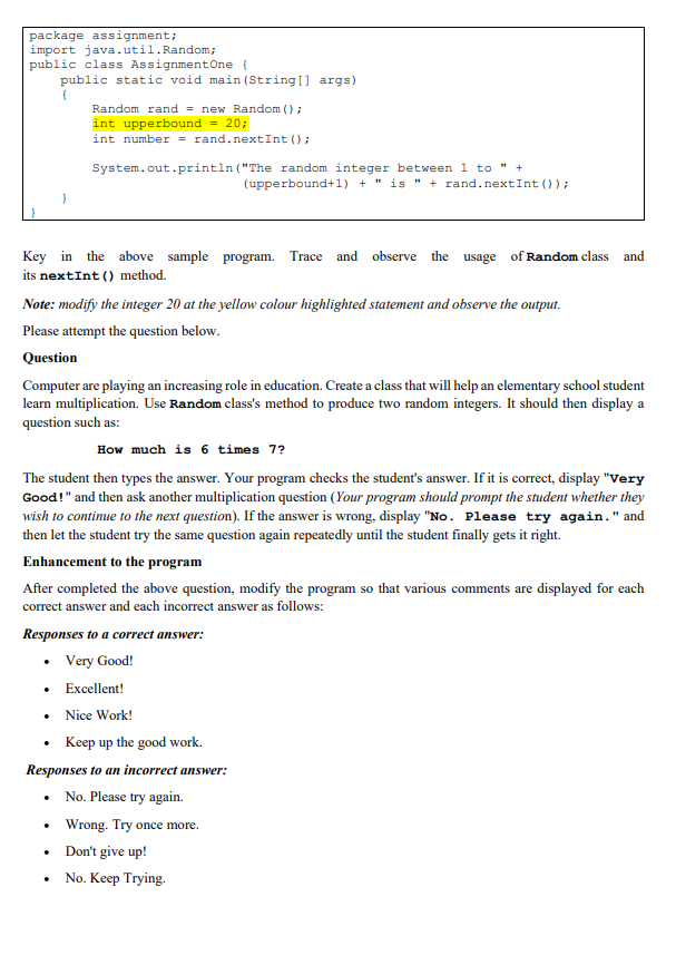 Solved Package Assignment Import Javautil Random Public 