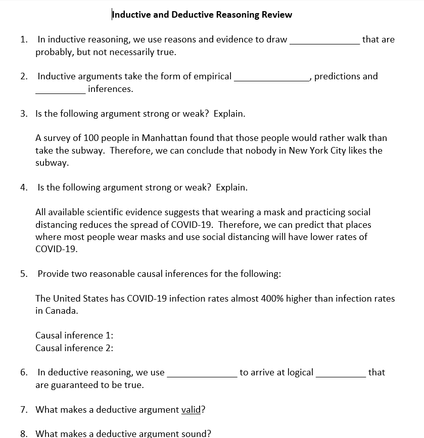 |Inductive and Deductive Reasoning Review that are 1. | Chegg.com