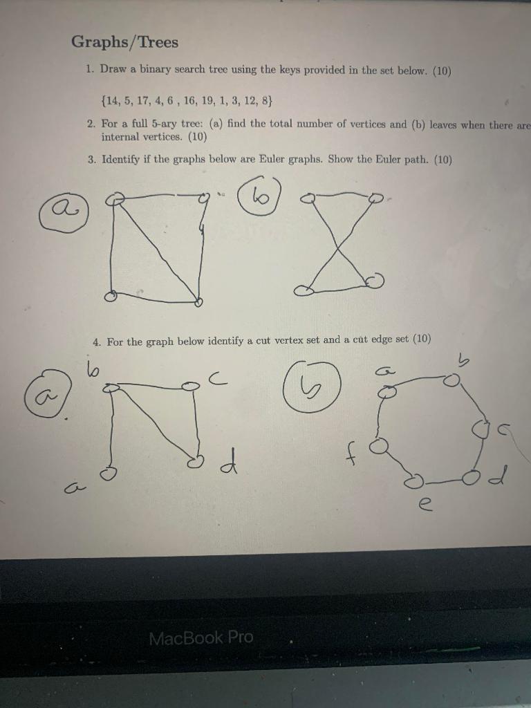 Solved Graphs/Trees 1. Draw a binary search tree using the | Chegg.com