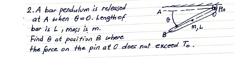 Solved 2. A bar pendulum is released at A when θ=0. Length | Chegg.com