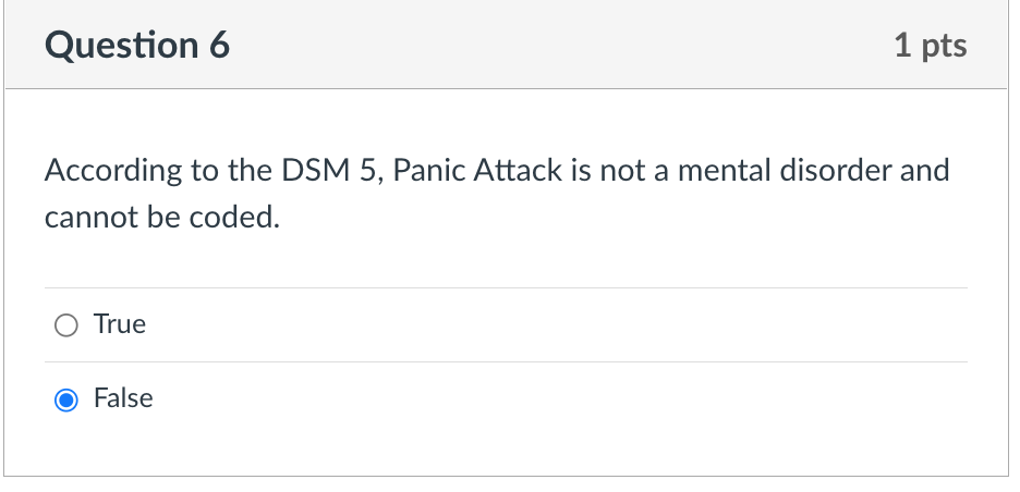 Solved According to the DSM 5, Panic Attack is not a mental | Chegg.com