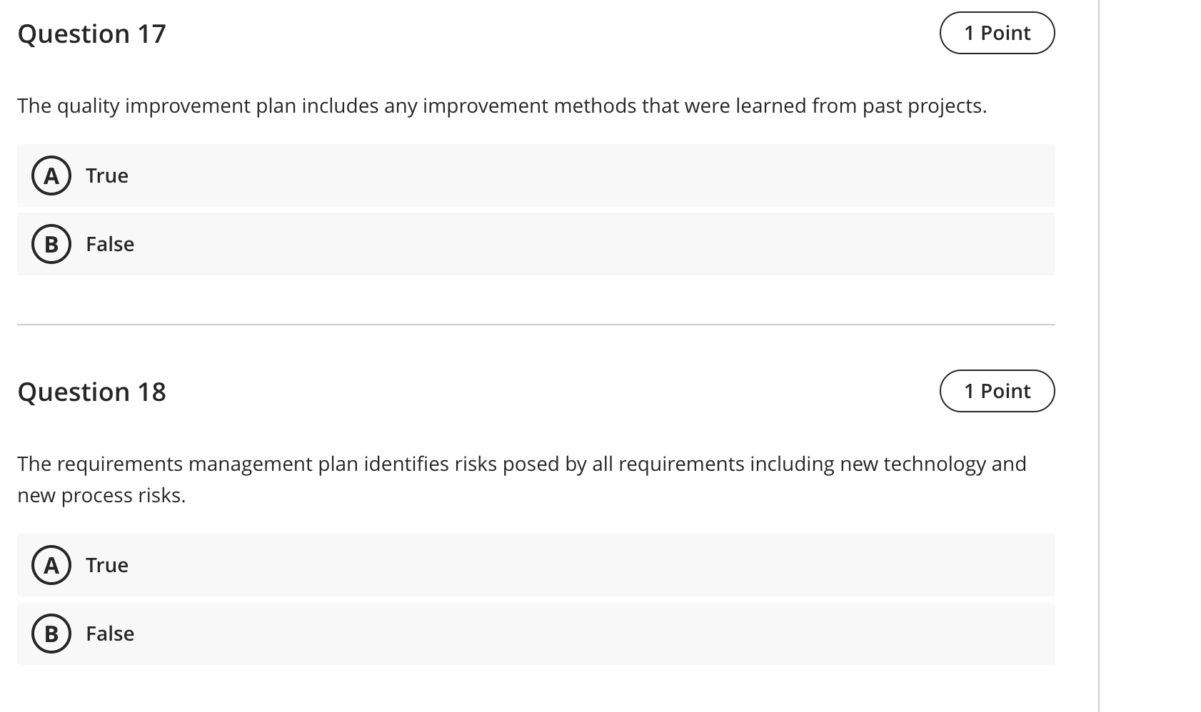Solved Question 17 1 Point The quality improvement plan | Chegg.com