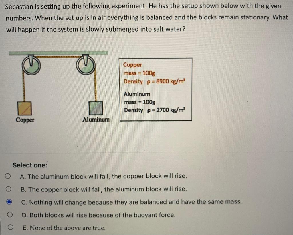 Solved Sebastian is setting up the following experiment. He | Chegg.com