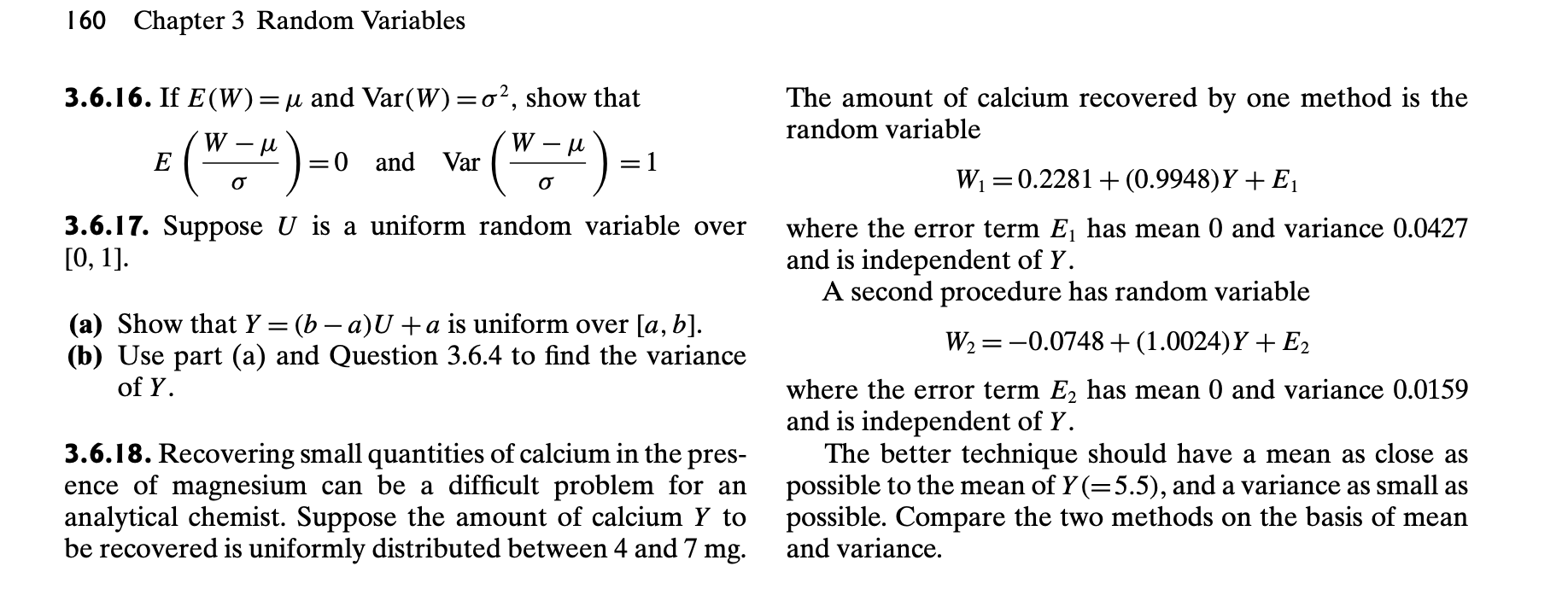 Solved 160 Chapter 3 Random Variables > 3.6.16. If E(W)=u | Chegg.com