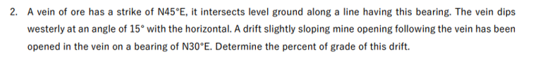 Solved 2. A vein of ore has a strike of N45°E, it intersects | Chegg.com