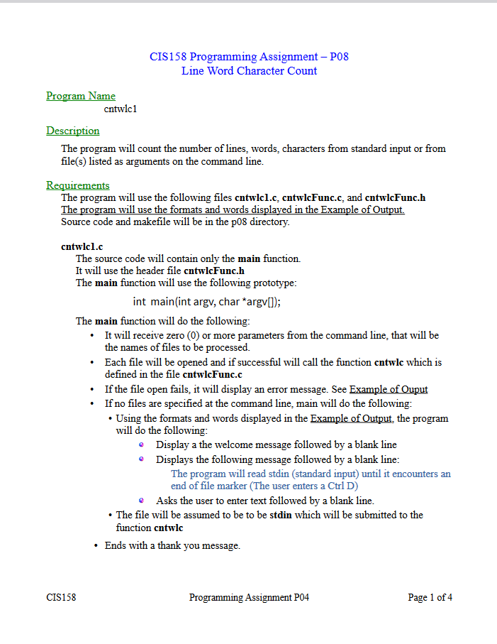 CIS158 Programming Assignment - P08 Line Word | Chegg.com