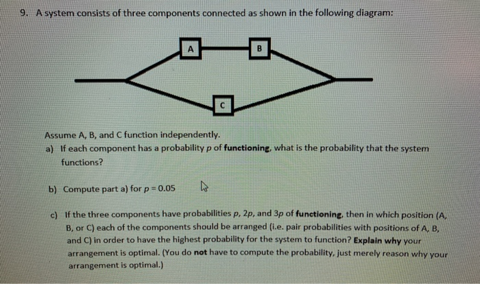 Solved 9. A system consists of three components connected as | Chegg.com