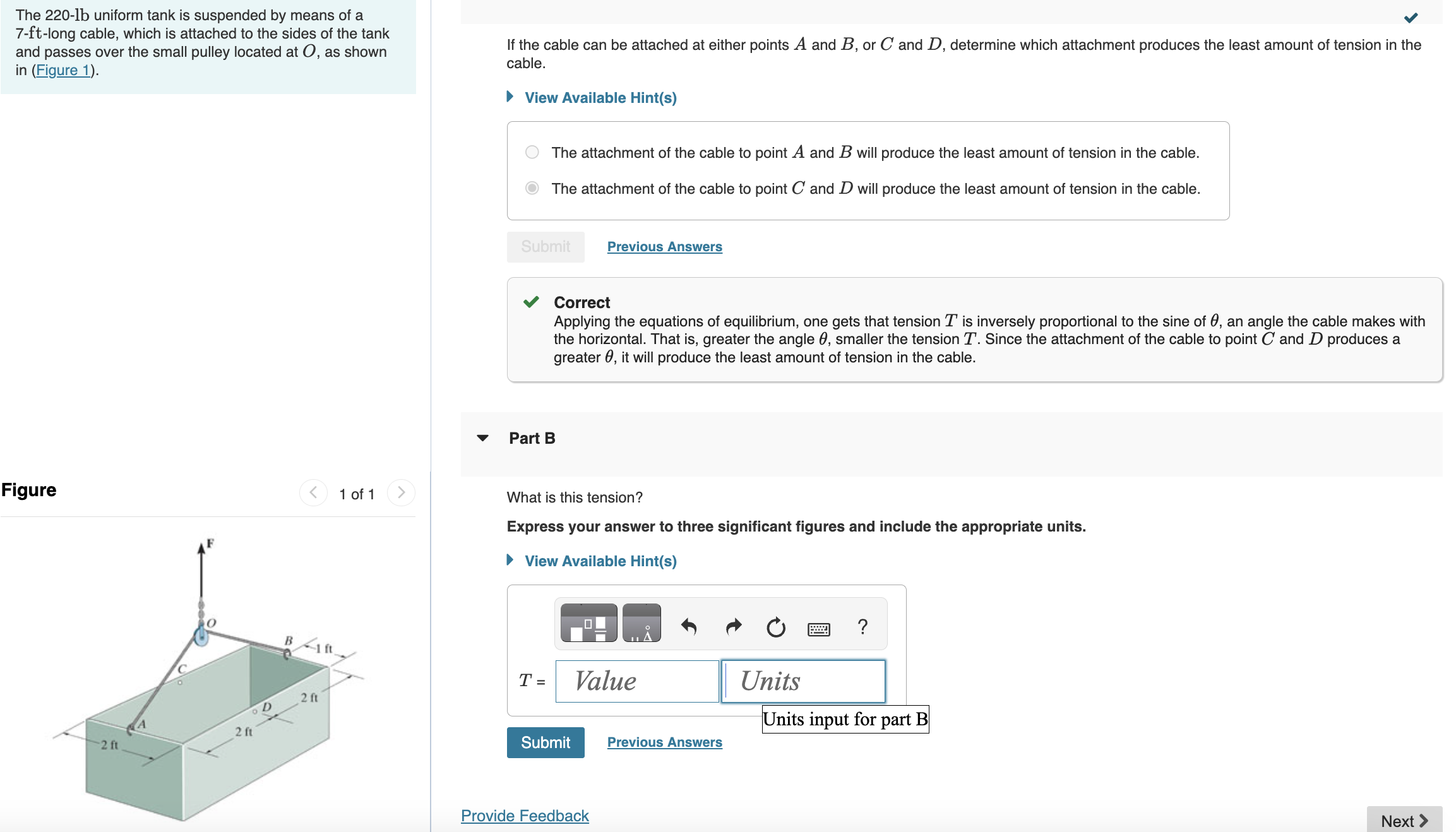 Solved The 220 -lb uniform tank is suspended by means of a 7 | Chegg.com