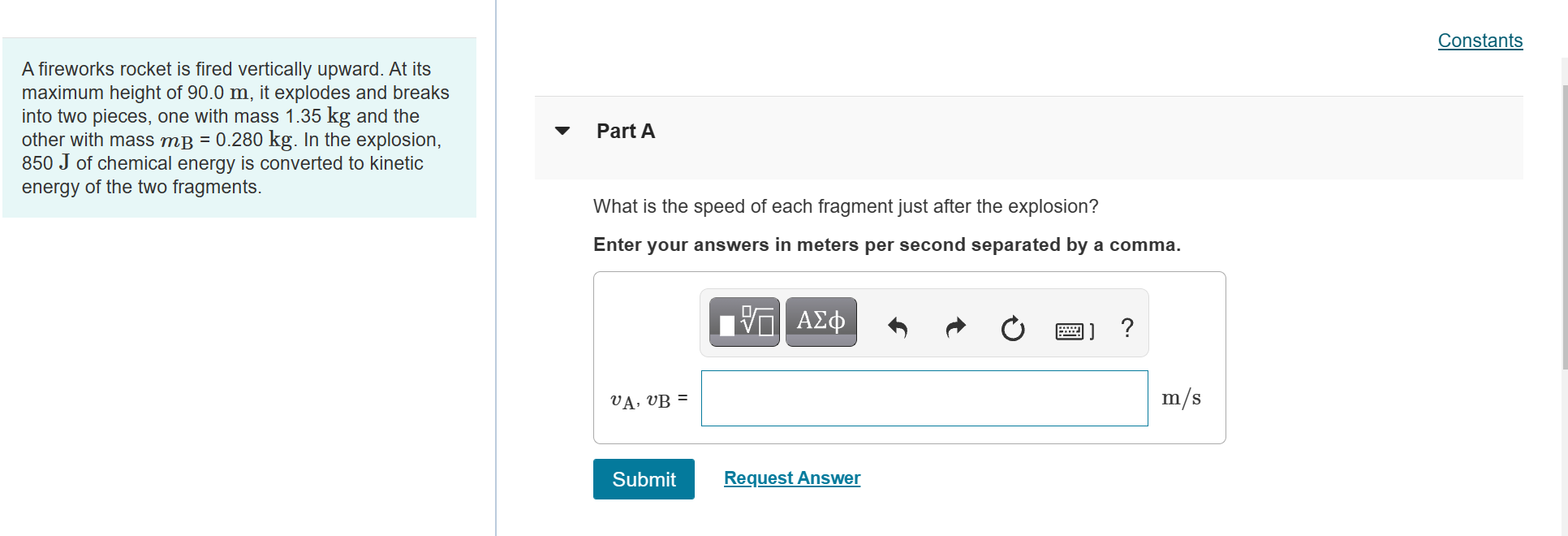 Solved Constants A fireworks rocket is fired vertically | Chegg.com