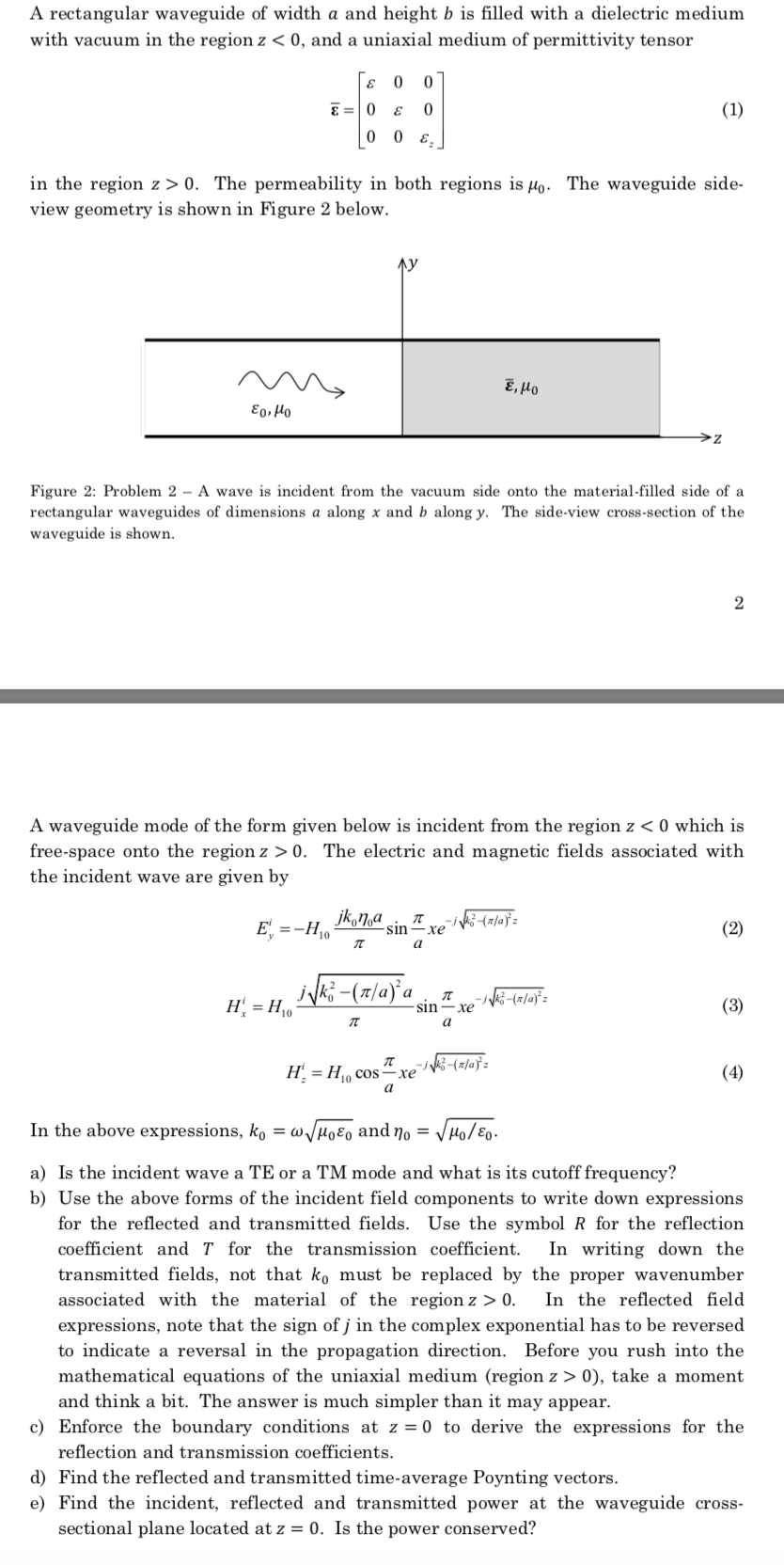 Solved A rectangular waveguide of width a and height b is | Chegg.com