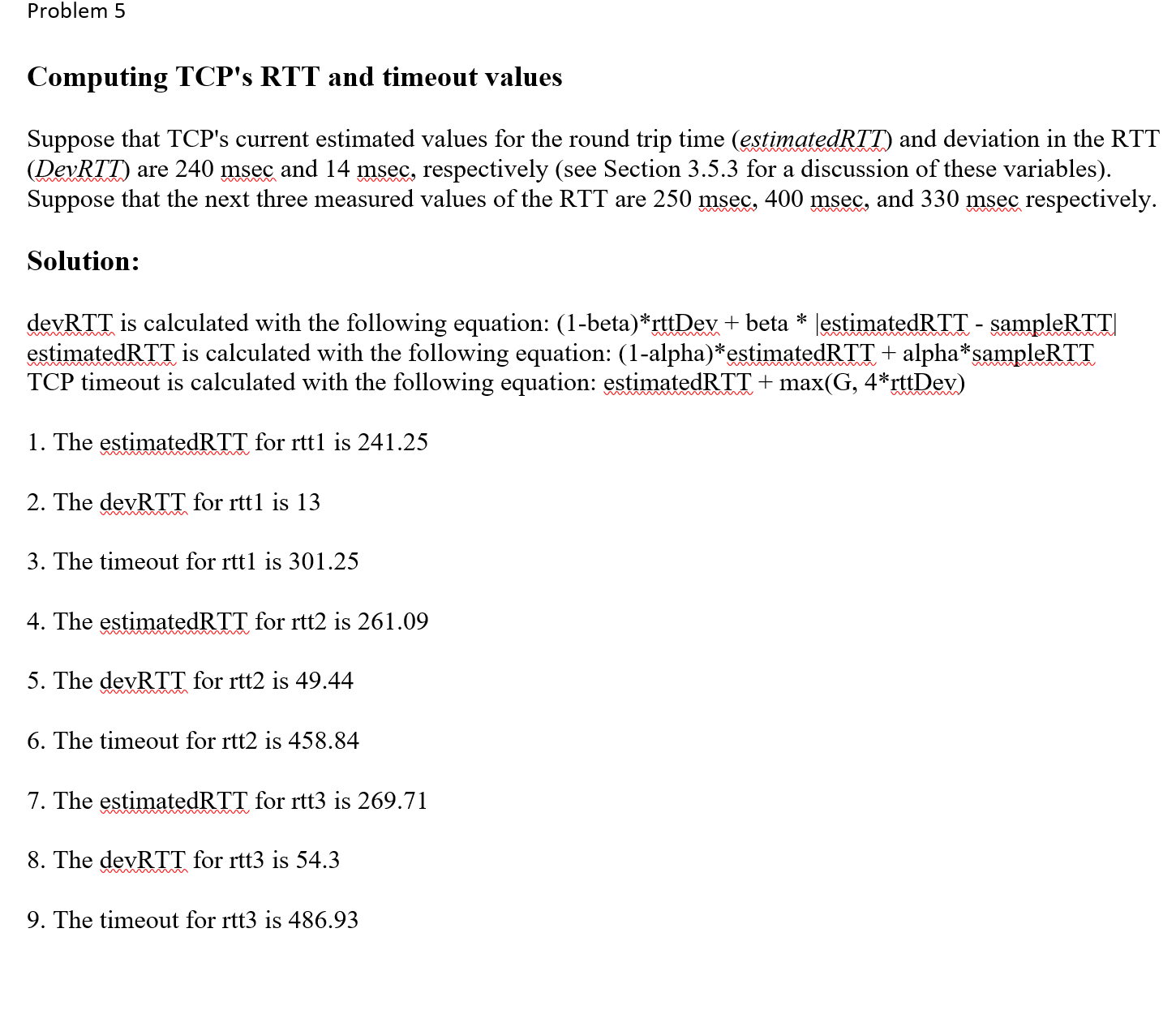 Solved Problem 5 Computing Tcp S Rtt And Timeout Values
